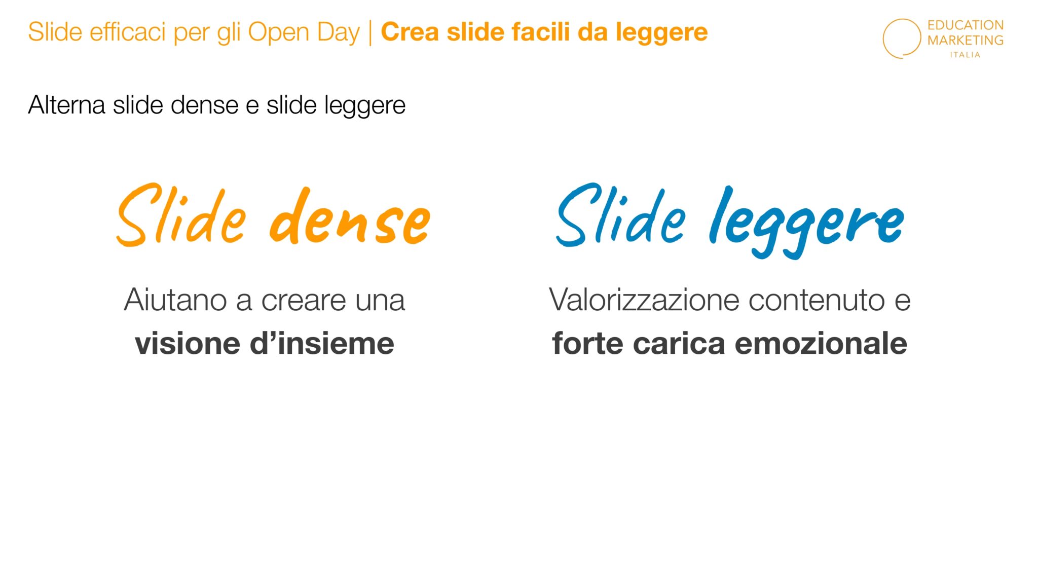 I 5 (+1) step per realizzare slide efficaci per gli Open Day