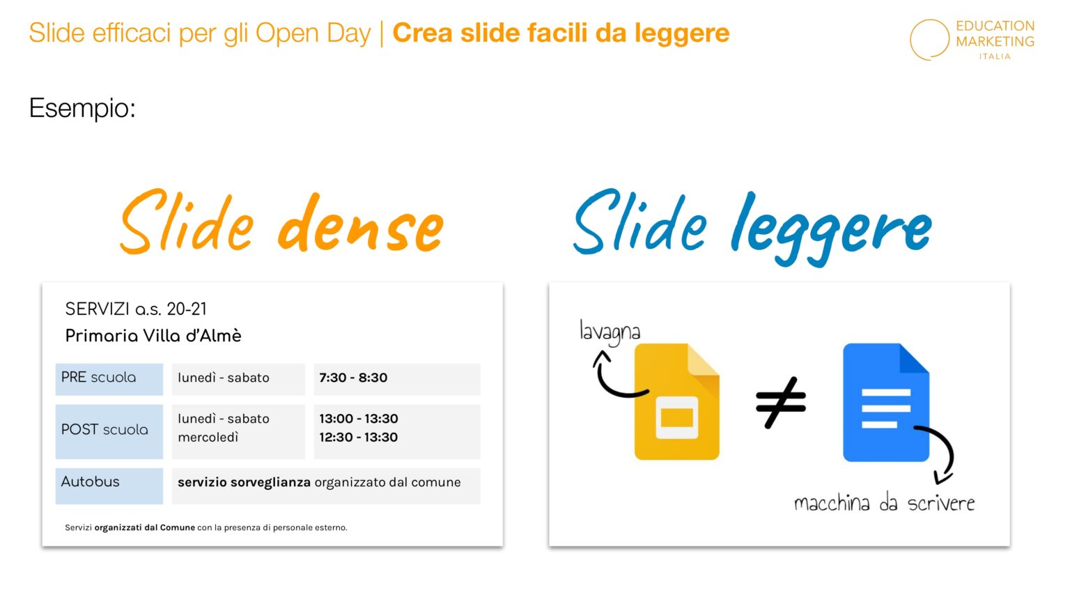 I 5 (+1) step per realizzare slide efficaci per gli Open Day